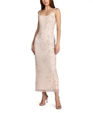 Mac Duggal Beaded Mesh Gown With Bows - Blush