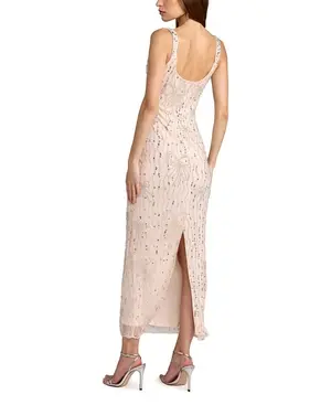 Mac Duggal Beaded Mesh Gown With Bows - Blush