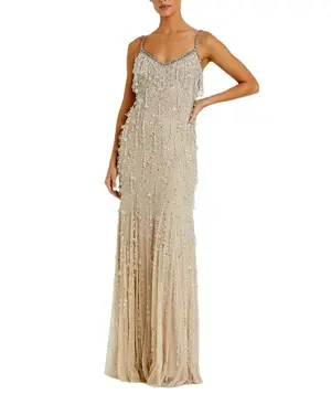 Mac Duggal Embellished Net V-neck Gown