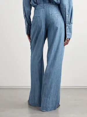 Another Tomorrow Pleated Wide-leg Pants - Blue