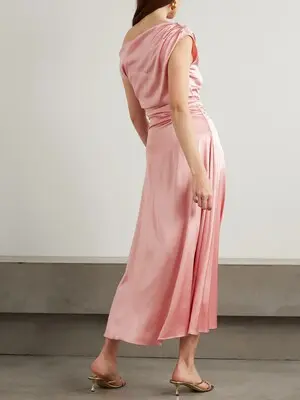 Staud Phare Draped Silk-blend Midi Dress