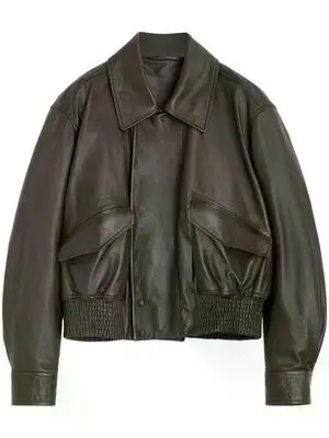 LEMAIRE Leather Bomber Jacket - Brown