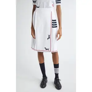 Thom Browne 4-bar Pleated Hector Intarsia Midi Skirt - White