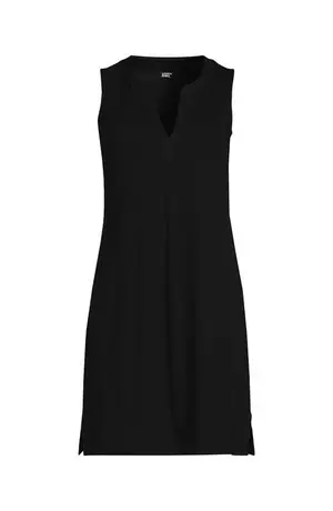 LANDS' END Cotton Jersey Notch Neck Dress - Black
