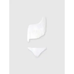 Missoni One-Shoulder Zigzag Lamé Viscose Bikini With Fringes Silver