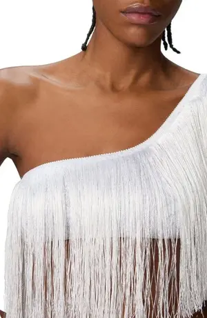 Missoni One-shoulder Zigzag Lamé Viscose Bikini With Fringes - Silver