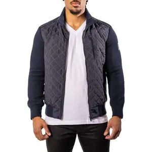 MACEOO Big Diamond Mixed Media Quilted Bomber Jacket