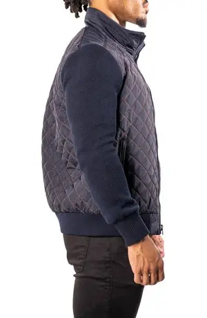 MACEOO Big Diamond Mixed Media Quilted Bomber Jacket