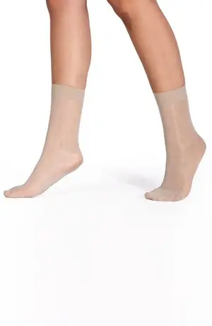 LECHERY® 2-pack Lustrous Silky Sheer Crew Socks - Natural