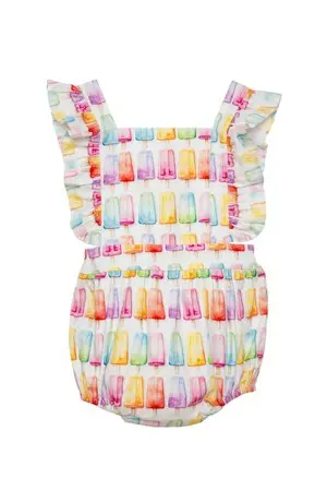 WORTHY THREADS Ruffle Sleeve Bubble Romper - Popsicles