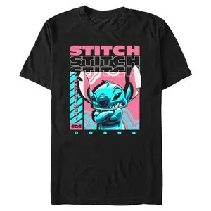 LILO & STITCH Blue And Pink Stitch Poster Short Sleeve Graphic T-shirt