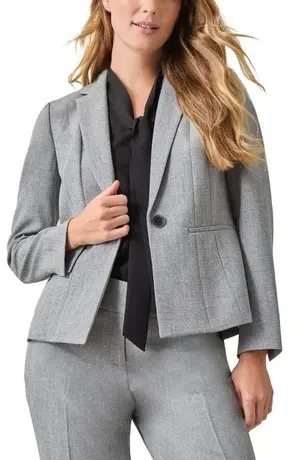 KASPER Stretch Crepe One-button Blazer - Grey/ Black