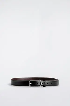 Cos Curved-buckle Leather Belt - Black