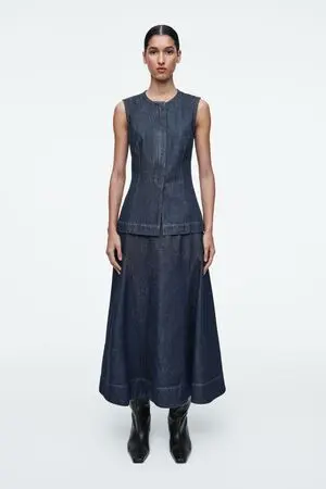 Cos Raw Denim A-line Midi Skirt