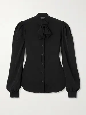 Balenciaga Pussy-bow Crinkled-jersey Shirt