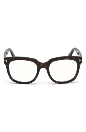 TOM FORD 53mm Geometric Blue Light Blocking Eyeglasses - Havana / Blue Block