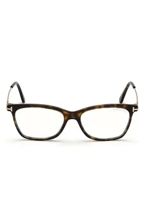 TOM FORD 50mm Square Eyeglasses - Havana Rose Gold / Blue Block