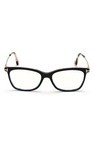 TOM FORD 50mm Square Eyeglasses - Pink Havana / Blue Block