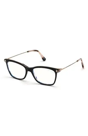 TOM FORD 50mm Square Eyeglasses - Pink Havana / Blue Block