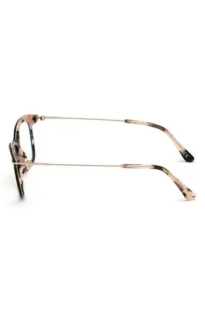 TOM FORD 50mm Square Eyeglasses - Pink Havana / Blue Block
