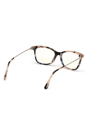 TOM FORD 50mm Square Eyeglasses - Pink Havana / Blue Block