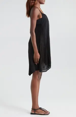 Elan Open Stitch Sleeveless Cover-up Dress - Black