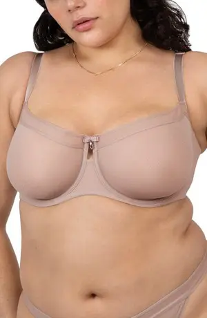 CURVY COUTURE Sheer Mesh Balconette Bra - Bark