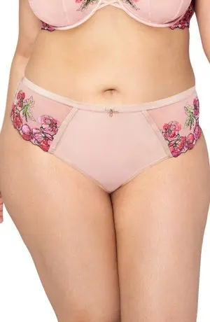 CURVY COUTURE Floral Embroidered Strappy Back Briefs Blushing Rose