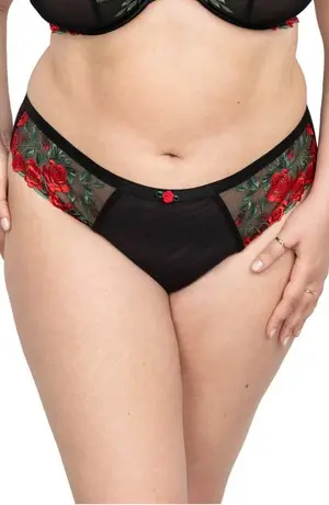 CURVY COUTURE Floral Embroidered Strappy Back Briefs - Rose Garden Embroide