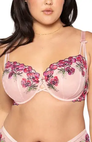 CURVY COUTURE Floral Embroidered Balconette Bra - Blushing Rose