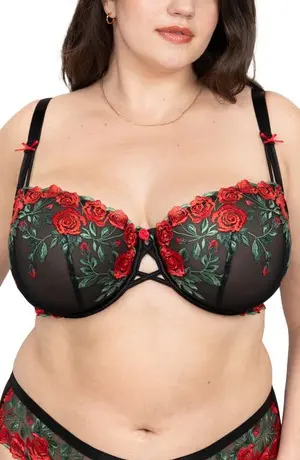 CURVY COUTURE Floral Embroidered Balconette Bra - Rose Garden Embroide