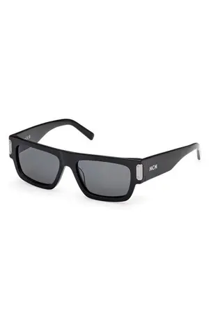 Mcm 54mm Polarized Rectangle Sunglasses - Shiny Black / Smoke