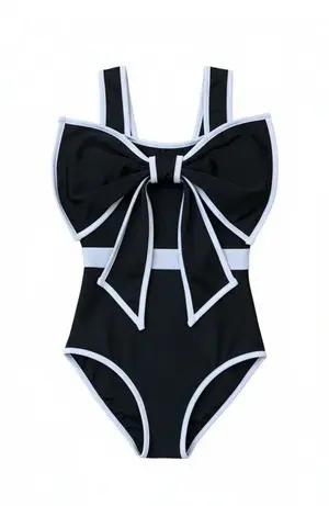 MIA BELLE GIRLS Statement Bow One-piece Swimsuit - Black