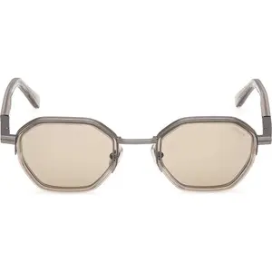 Zegna 50mm Octagon Sunglasses - Shiny Light Brown / Brown