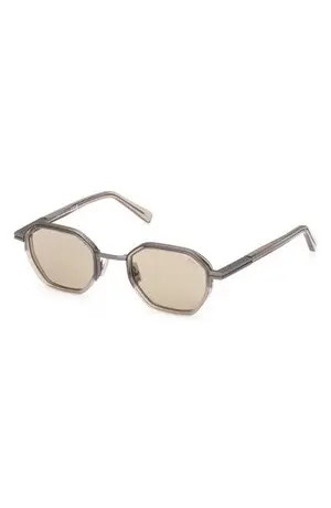 Zegna 50mm Octagon Sunglasses - Shiny Light Brown / Brown