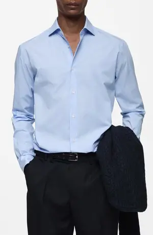 Mango Regular Fit Stripe Stretch Cotton Button-up Shirt - Blue