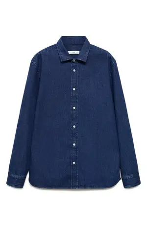 Mango Denim Button-up Shirt - Dark Blue