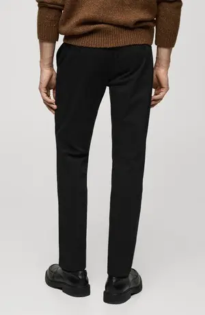 Mango Slim Fit Flat Front Cotton Stretch Twill Chinos - Black