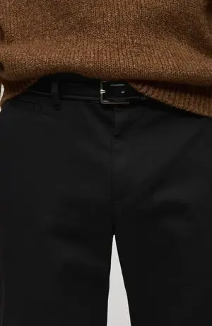 Mango Slim Fit Flat Front Cotton Stretch Twill Chinos - Black