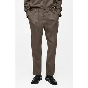 Mango Pleated Regular Fit Flannel Trousers