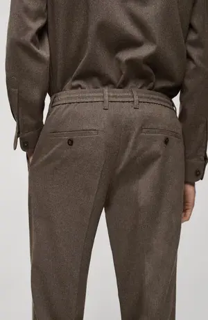 Mango Pleated Regular Fit Flannel Trousers
