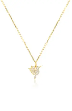 Ef Collection Diamond Pavé Hummingbird Pendant Necklace - 14k Yellow Gold