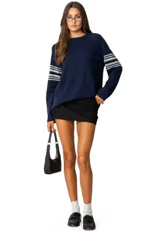 EDIKTED Contrast Stripe Oversized Sweater