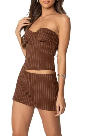 EDIKTED Jennifer Pinstripe Lace-up Corset Top