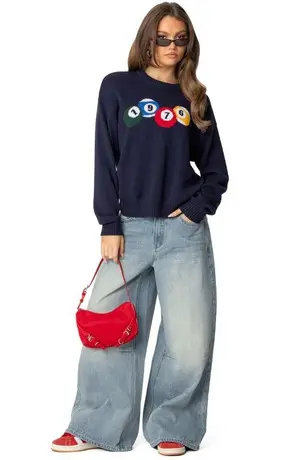 EDIKTED 1976 Billiards Graphic Crewneck Sweater