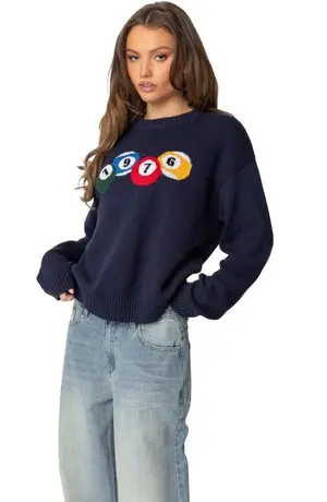 EDIKTED 1976 Billiards Graphic Crewneck Sweater