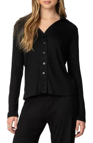 EDIKTED Justina Lounge Button-up Top - Black