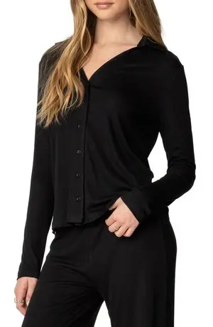 EDIKTED Justina Lounge Button-up Top - Black
