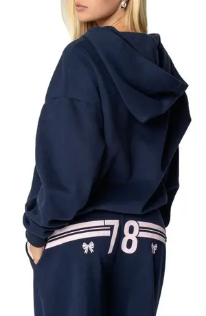 EDIKTED 78 Stripe Graphic Zip-up Hoodie