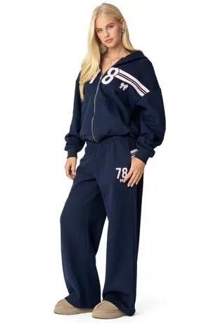 EDIKTED 78 Stripe Graphic Zip-up Hoodie